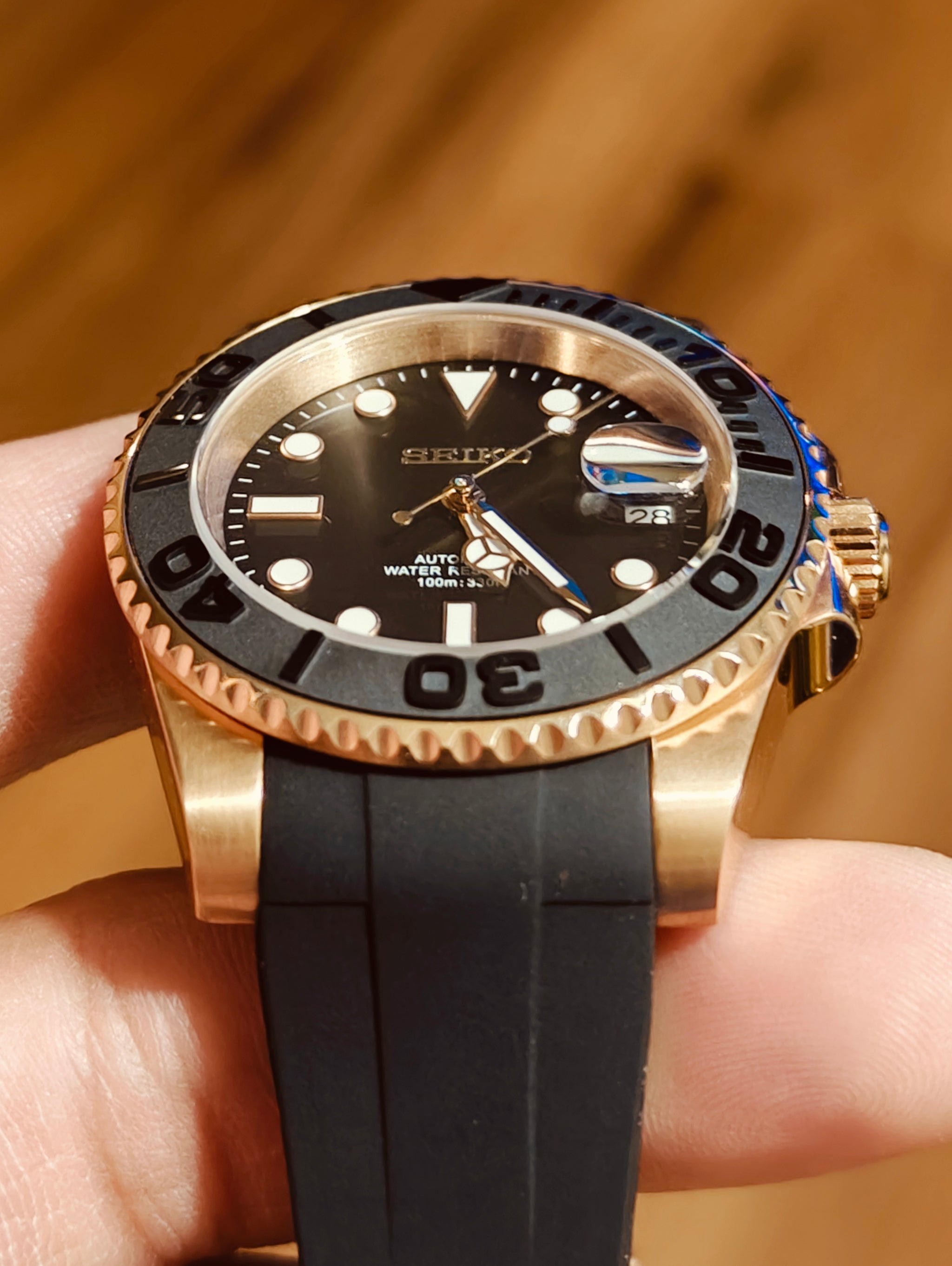 Custom Yacht Master Rose Gold Watch Seiko Movement – Royal Watches Los ...